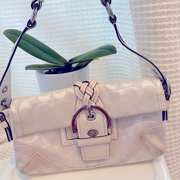 Coach | Bags | White Coach Purse Suede Leather Details | Poshmark